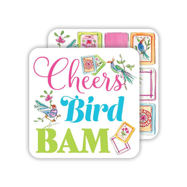 Mahjong Tiles with Birds Cheers Bird Bam Square Coaster – The Southern ...
